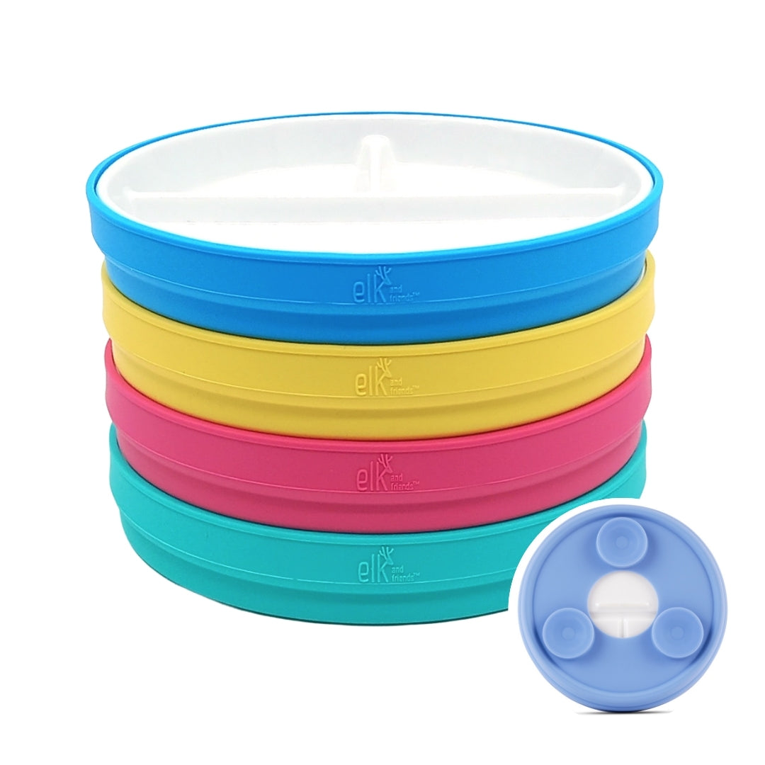 6.7"/16cm Porcelain White Divided Plates with Silicone Suction Sleeves ...