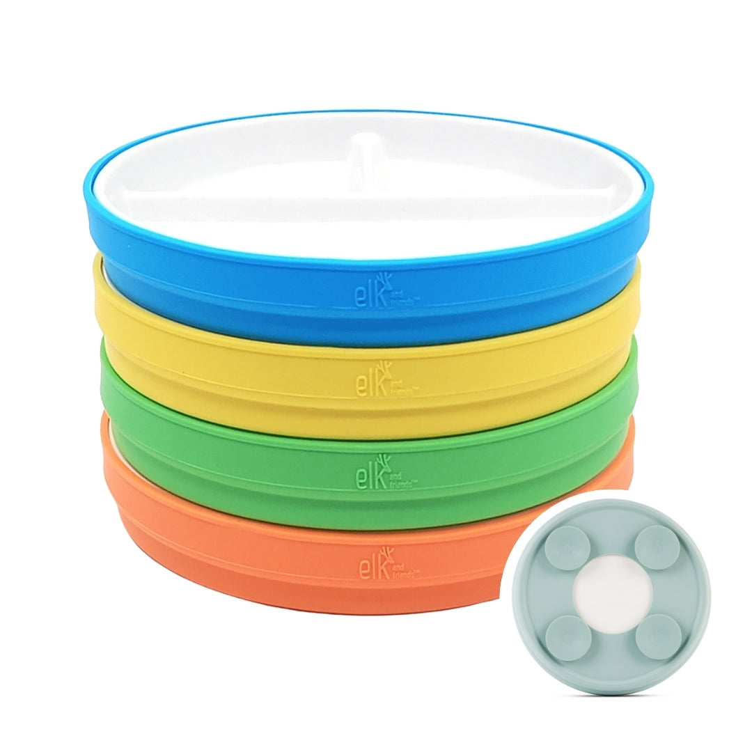 7.8"/20cm Porcelain White Divided Plates with Silicone Suction Sleeves ...