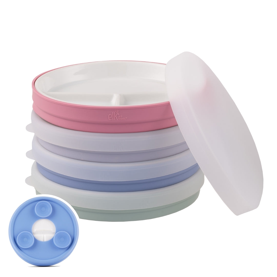 6.7"/16cm Porcelain Divided Plates Suction Sleeve + Lids – Elk and Friends