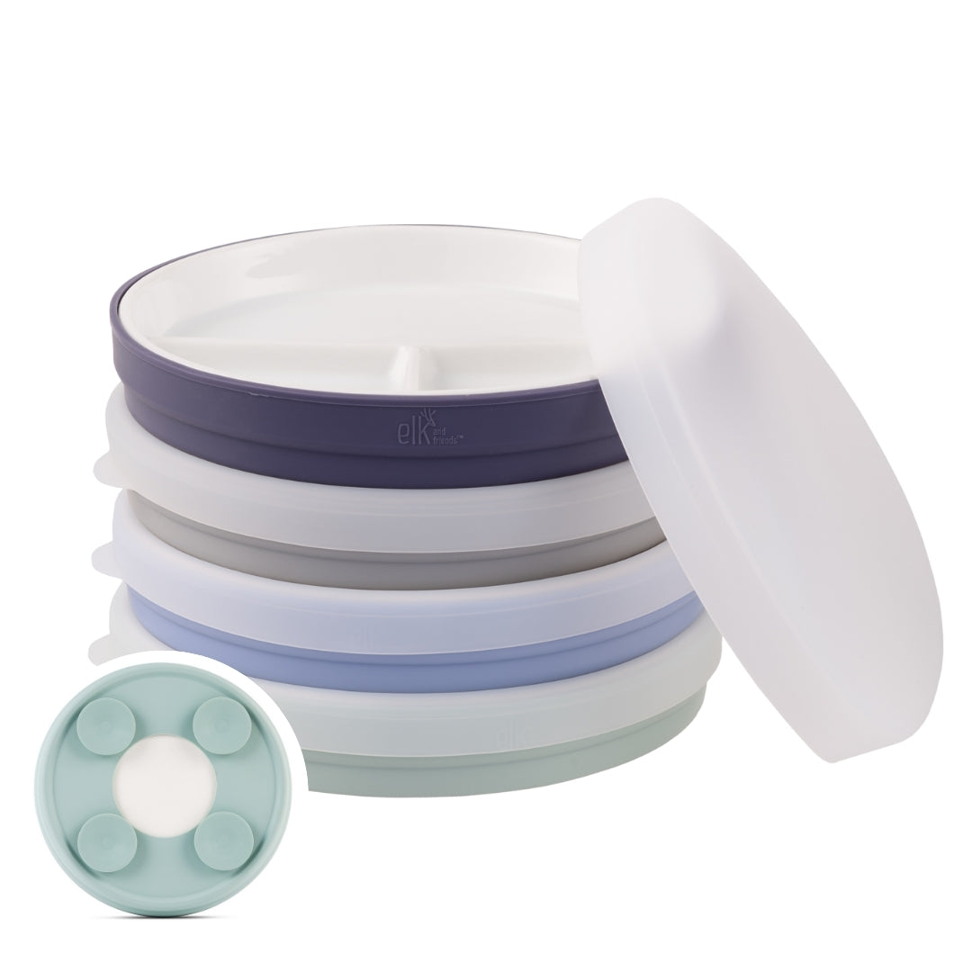 7.8"/20cm Porcelain Divided Plates Suction Sleeve + Lids – Elk and Friends