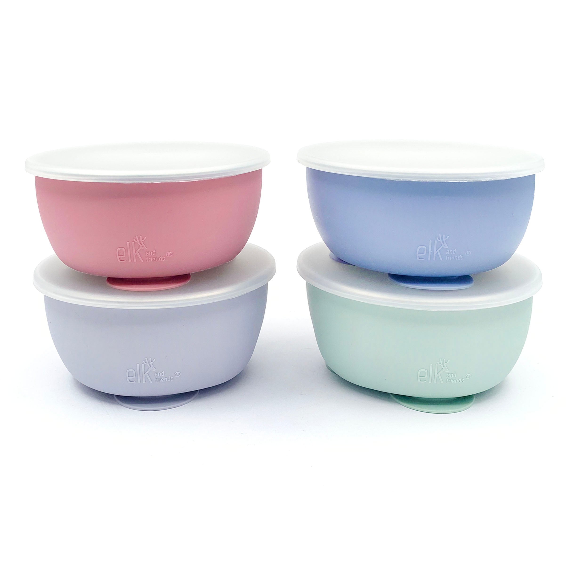 Stainless Steel Bowl with Silicone Suction Sleeve + Lids – Elk and Friends