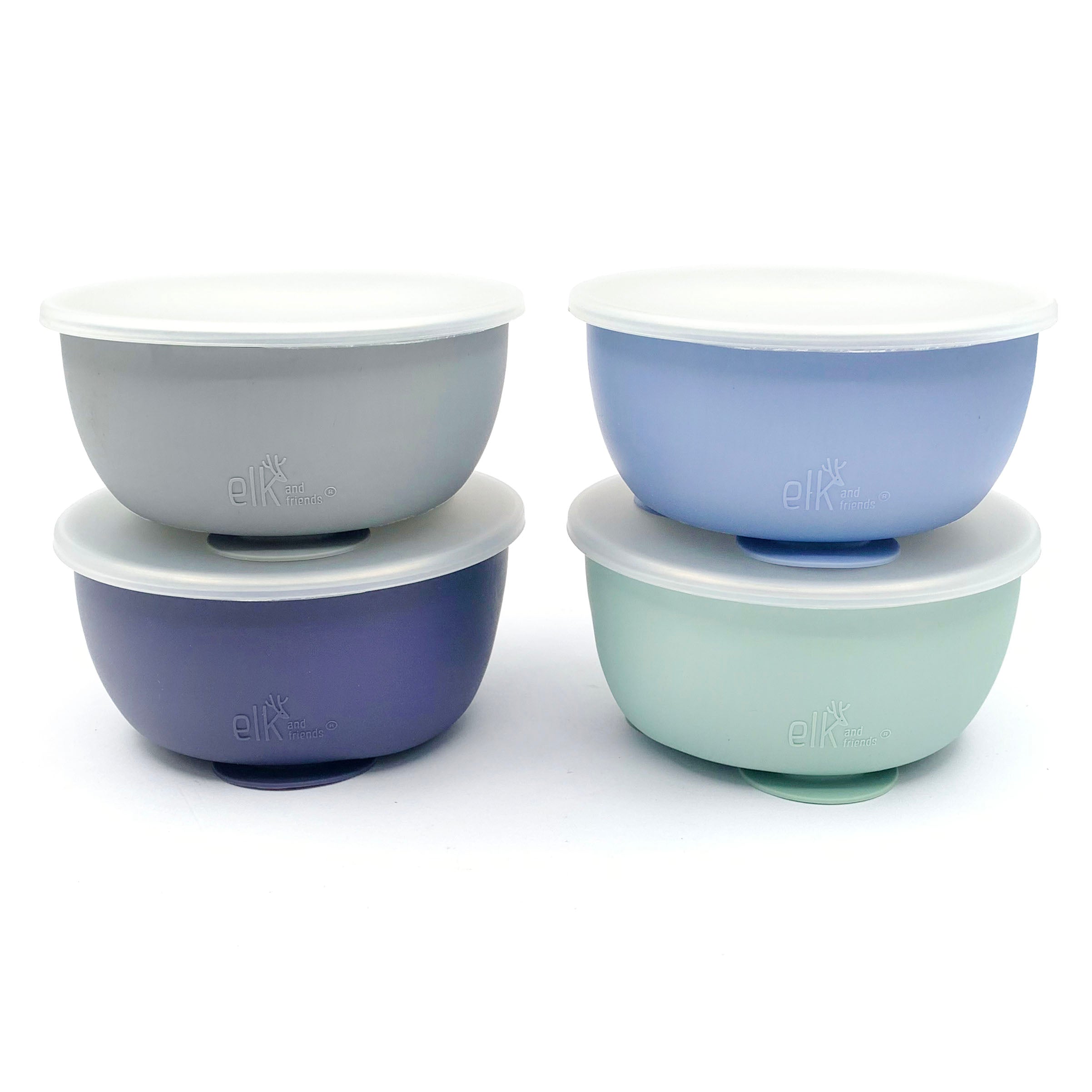 Stainless Steel Bowl with Silicone Suction Sleeve + Lids – Elk and Friends
