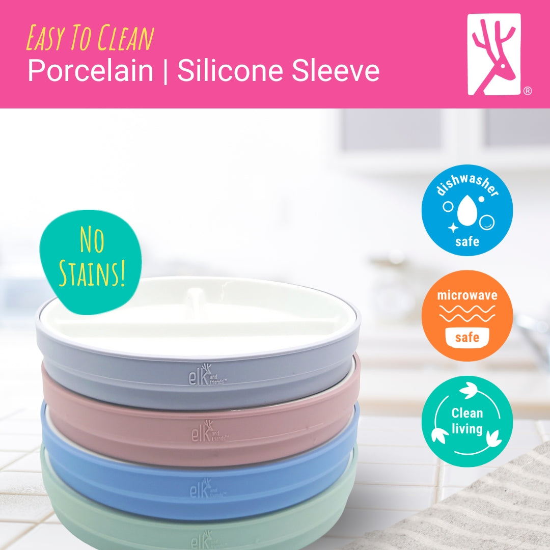 6.7"/16cm Porcelain White Divided Plates with Silicone Sleeves – Elk ...